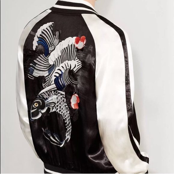 Zara | Jackets & Coats | Nwt Zara Kimono Koi Fish Embroidered Bomber ...